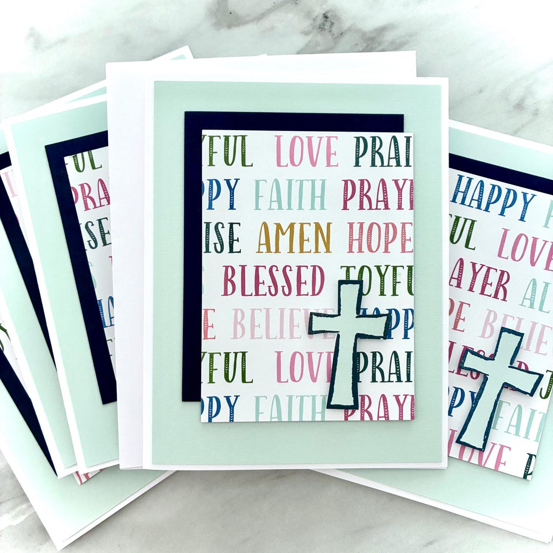 Blue Christian Cross Greeting Cards With Encouraging Words. Set of 5 - Etsy