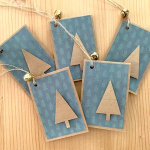 Rustic Christmas Tree Gift Tags: Kraft Paper, Jingle Bell Twine - Set ...