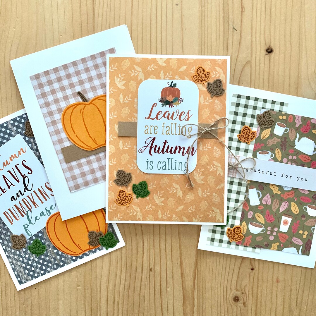 4ct Autumn Handmade Cards for Fall. Pumpkins, Coffee - Etsy
