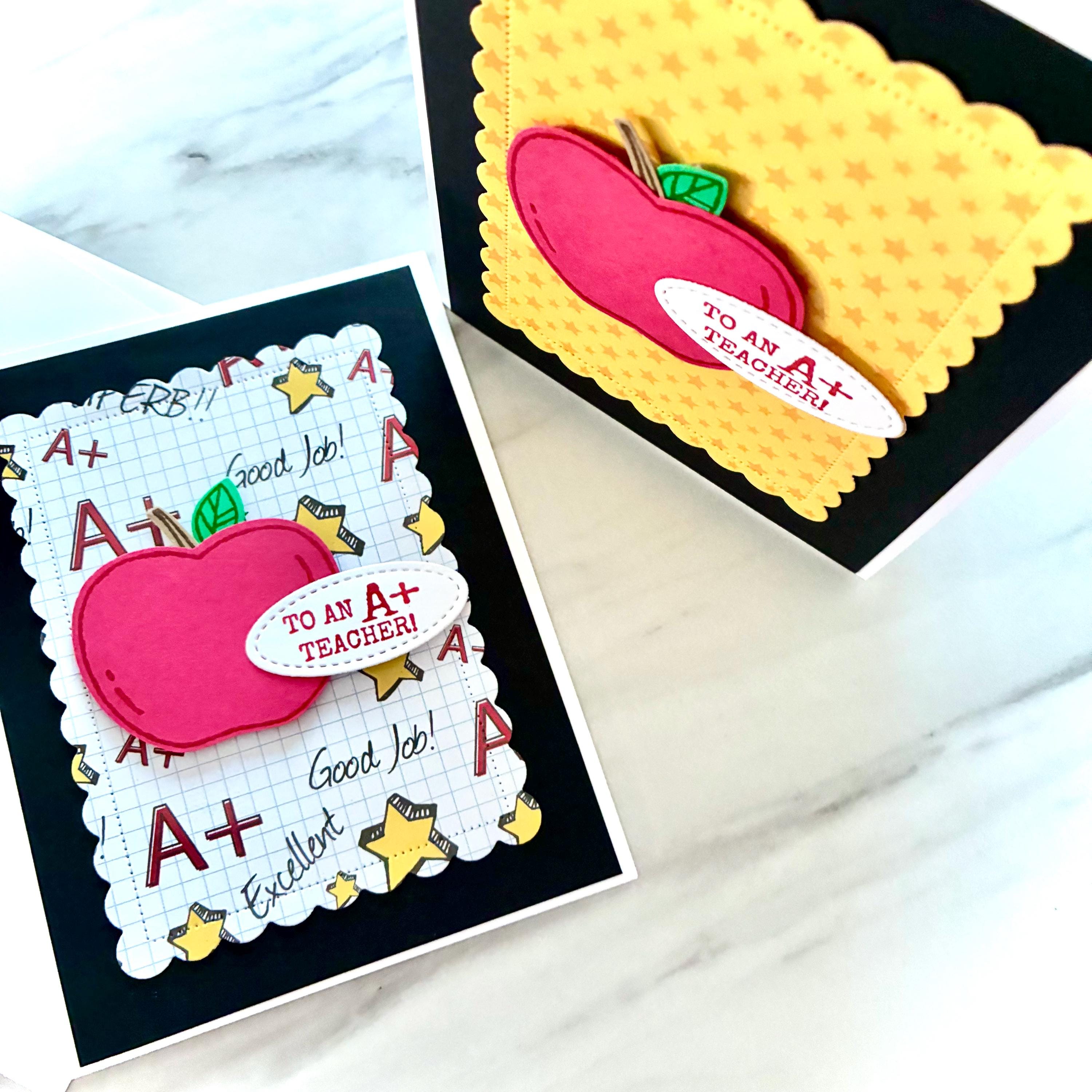 Handmade Teacher Thank You Card: A+ Apple Greeting - Etsy