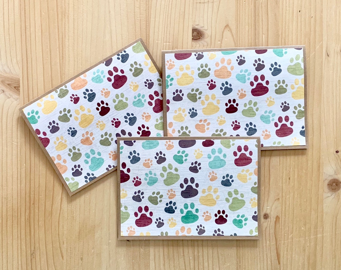 Paw Print Cards. Set of 5 12 or 30-Blank Pet Note Cards. Pet | Etsy