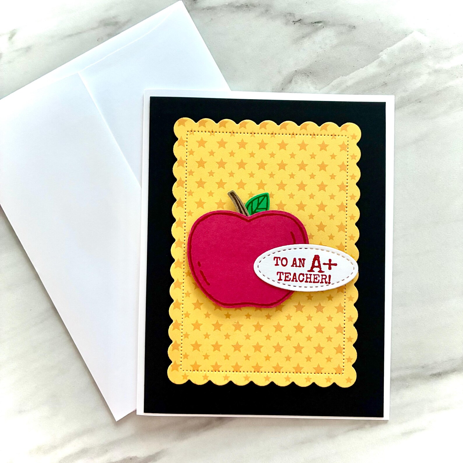 Handmade Teacher Thank You Card: A+ Apple Greeting - Etsy