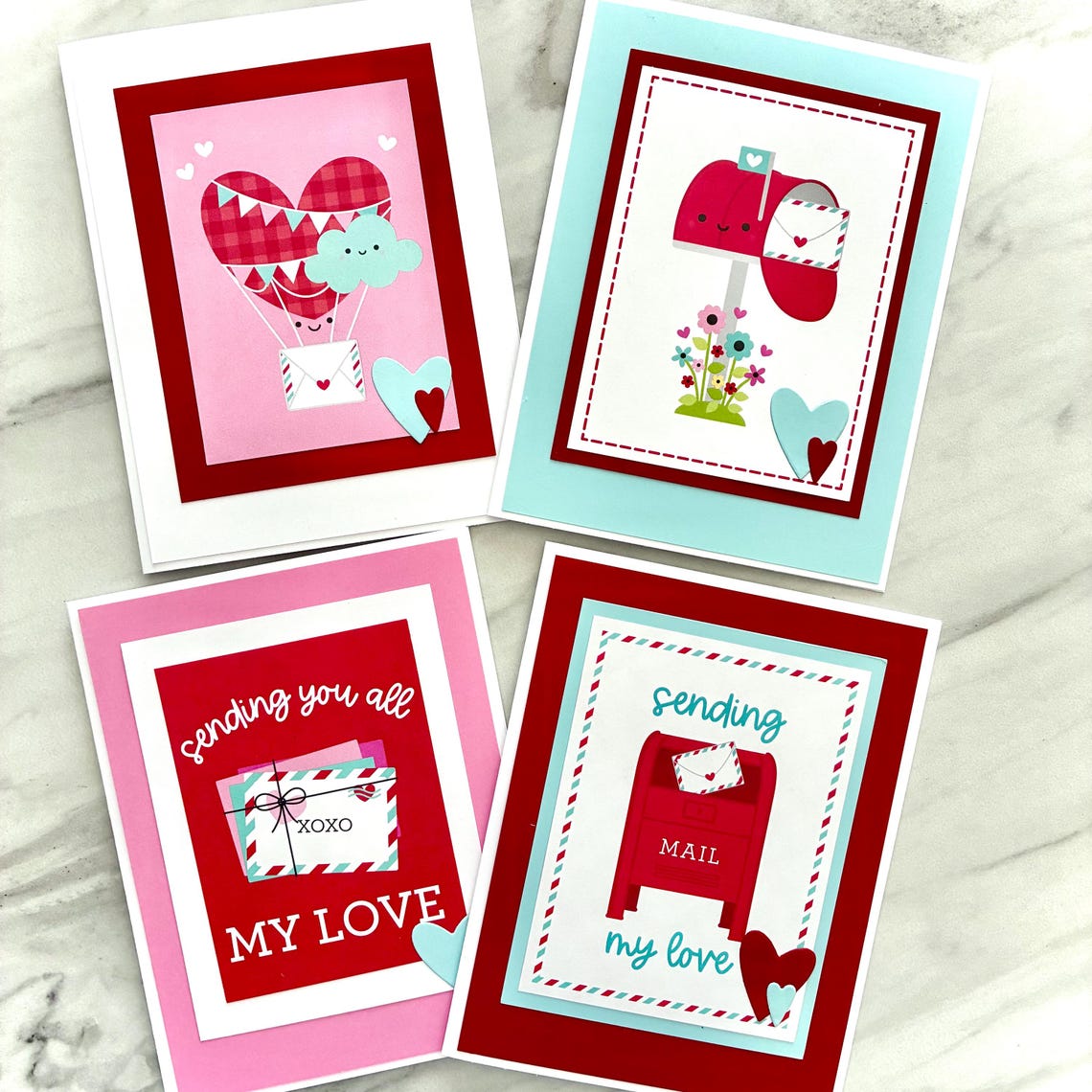 Valentine Cards, Mail-themed. Set of 4 Love Letter Valentine's Day ...
