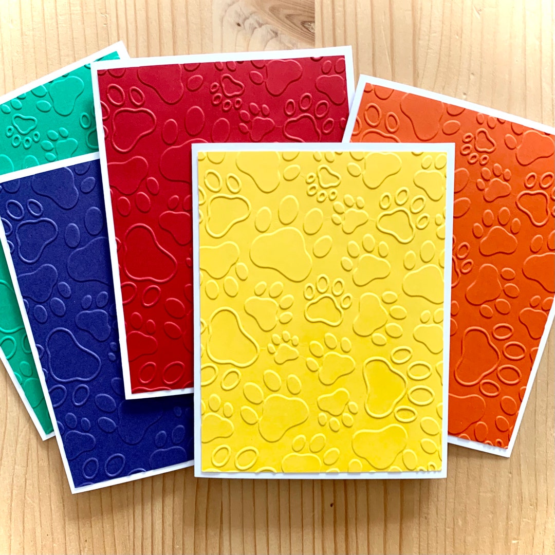 Paw Print Cards. Embossed Pet Note Card, Rainbow Colors for Dogs and ...