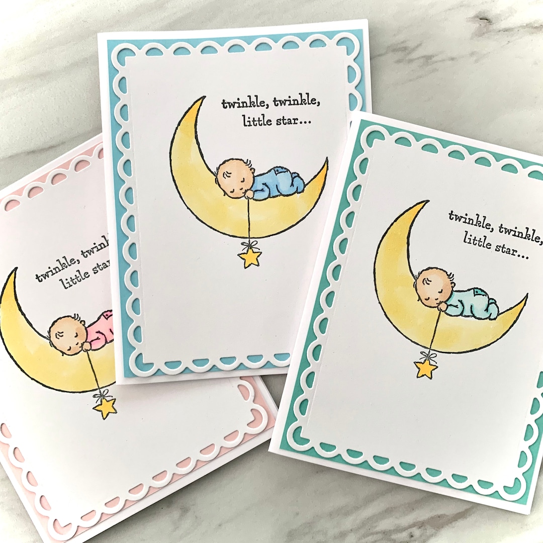 Handmade Baby Card With Moon and Stars. Select Your Color or a Set of 3 ...