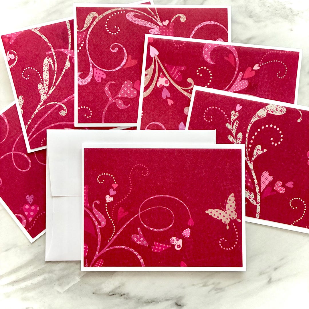 Red Note Cards for Valentine's Day, Set of 6 - Etsy