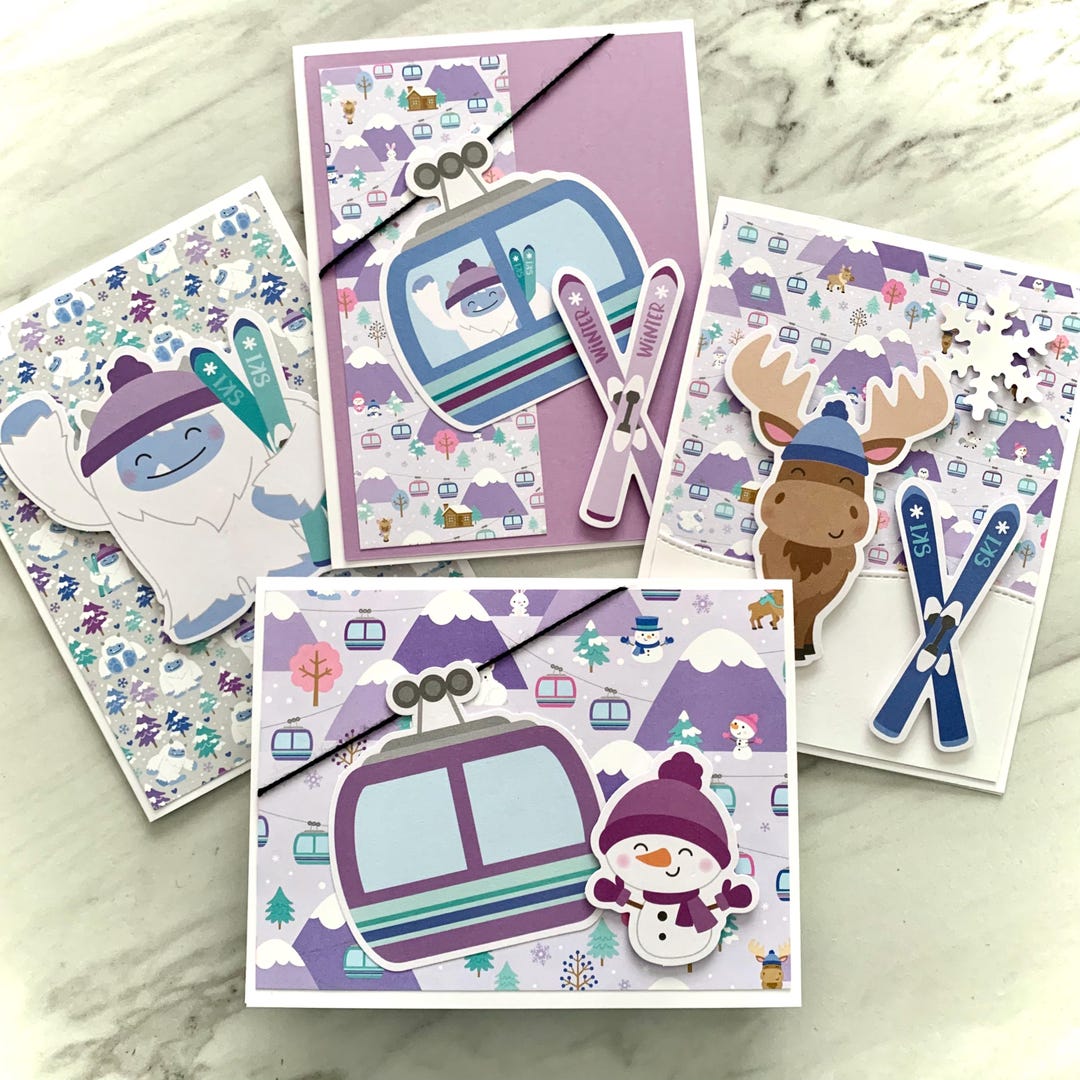 Winter Snow Ski Greeting Cards. Set of 4. Ski Trip Gift - Etsy