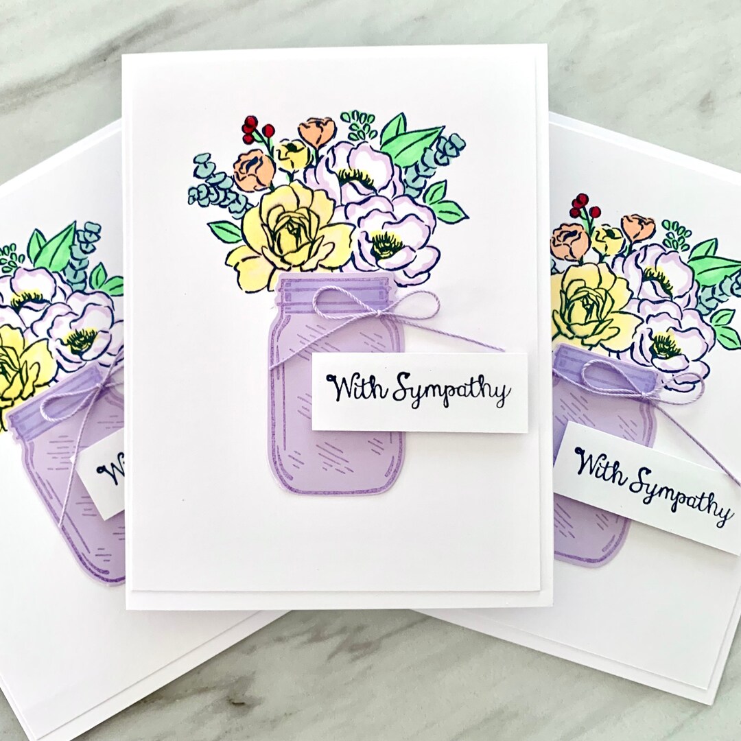 Handmade Sympathy Card: Flower Bouquet in Jar - Etsy