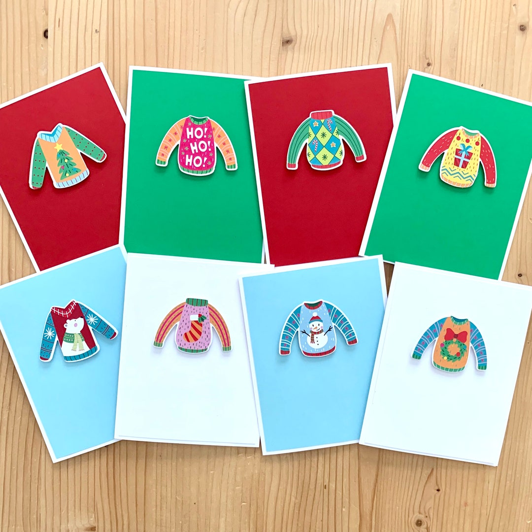 Christmas Sweater Cards, Set of 8, Handmade Holiday Greeting Cards - Etsy