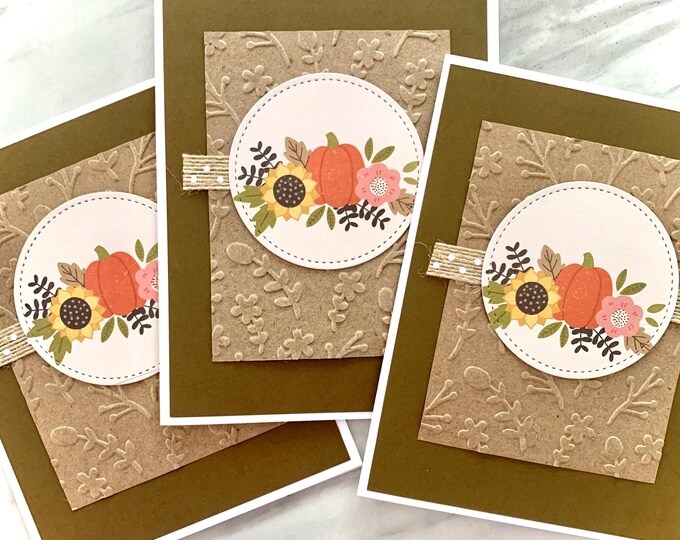 Thanksgiving Cards, Set of 3 Handmade Greeting Cards With Pumpkins and ...