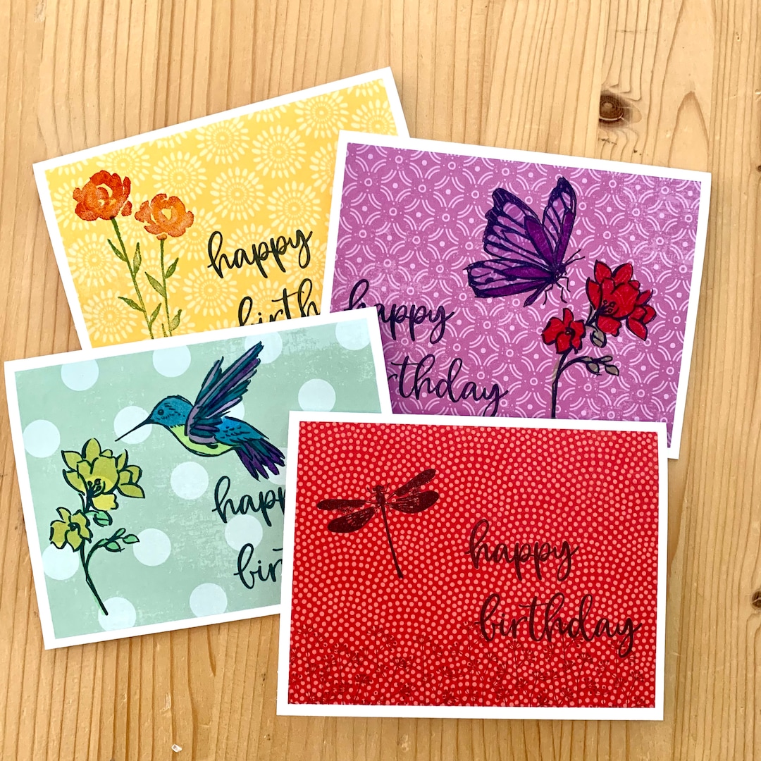 Happy Birthday Cards Set of 4 Handmade Assorted Nature - Etsy