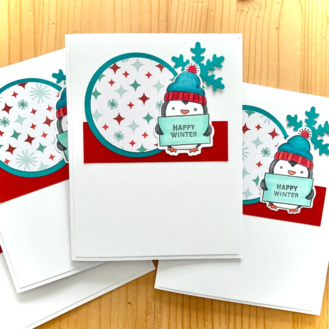 Penguin Happy Winter Greeting Cards. Set of 4 Handmade - Etsy