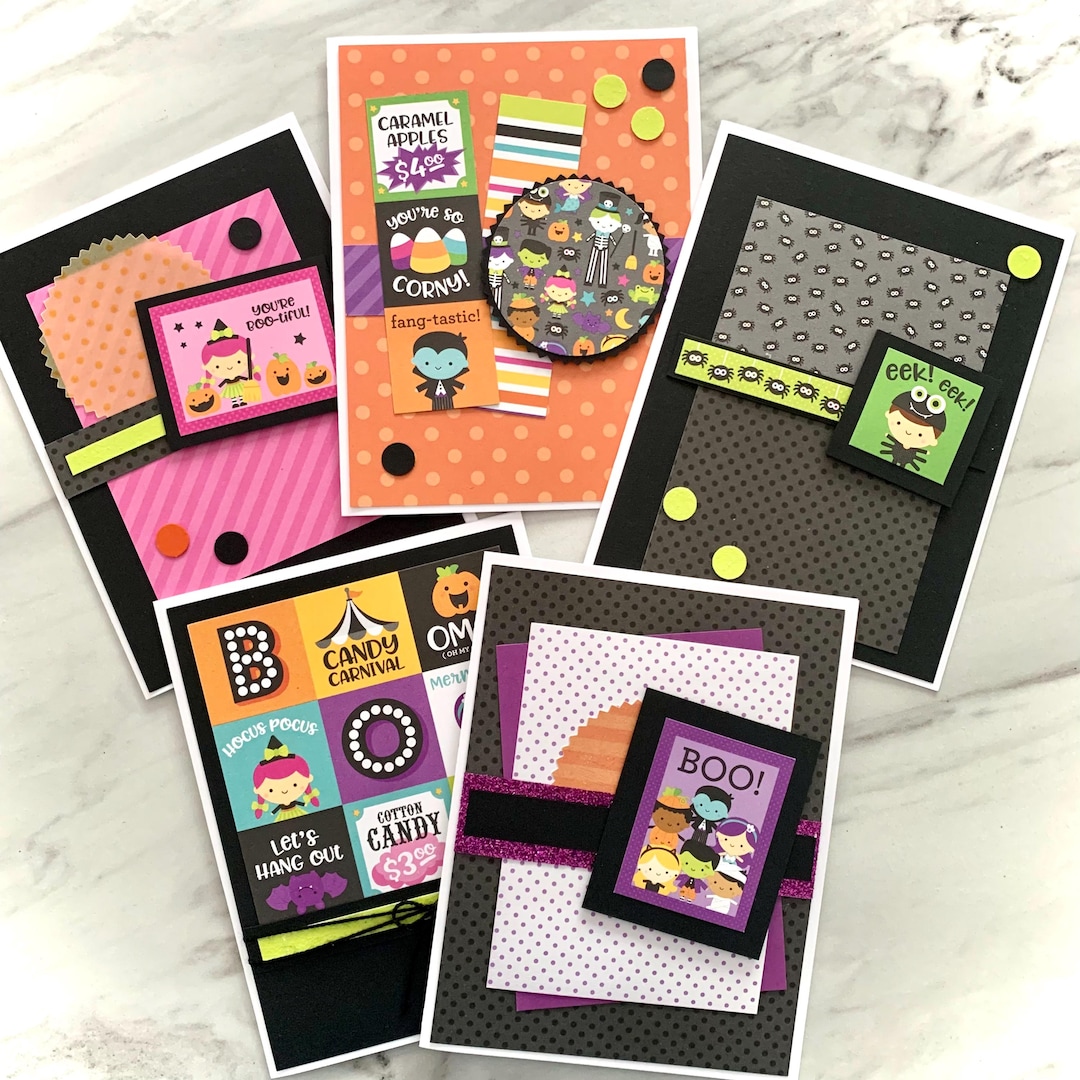 5 Handmade Halloween Cards. Variety Pack With 3D Embellishments - Etsy