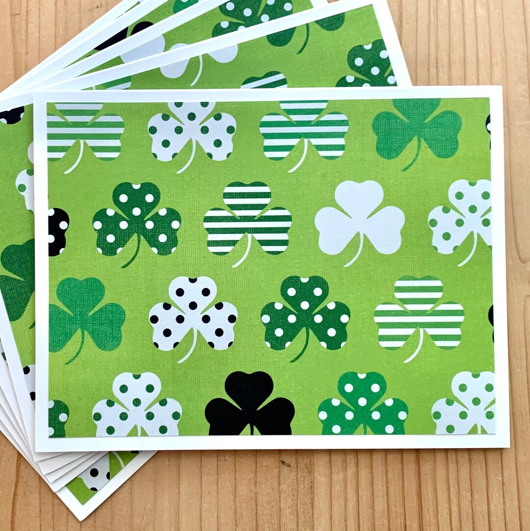 St Patrick's Day Card. Patterned Shamrock Note Card. Set of 6 or 12 - Etsy