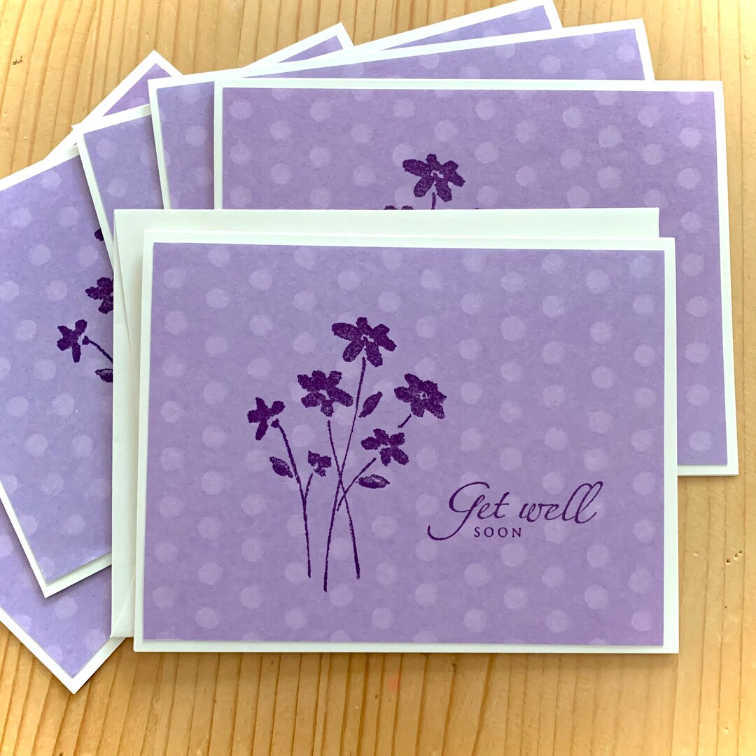 Get Well Soon Cards. Purple Flower Cards, Set of 6 - Etsy