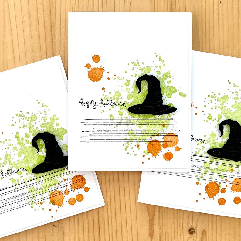 Set of 4: Happy Halloween, Witch Hat Greeting Card. Blank Inside ...