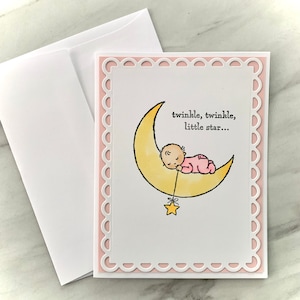 Handmade Baby Card With Moon and Stars. Select Your Color or a Set of 3 ...