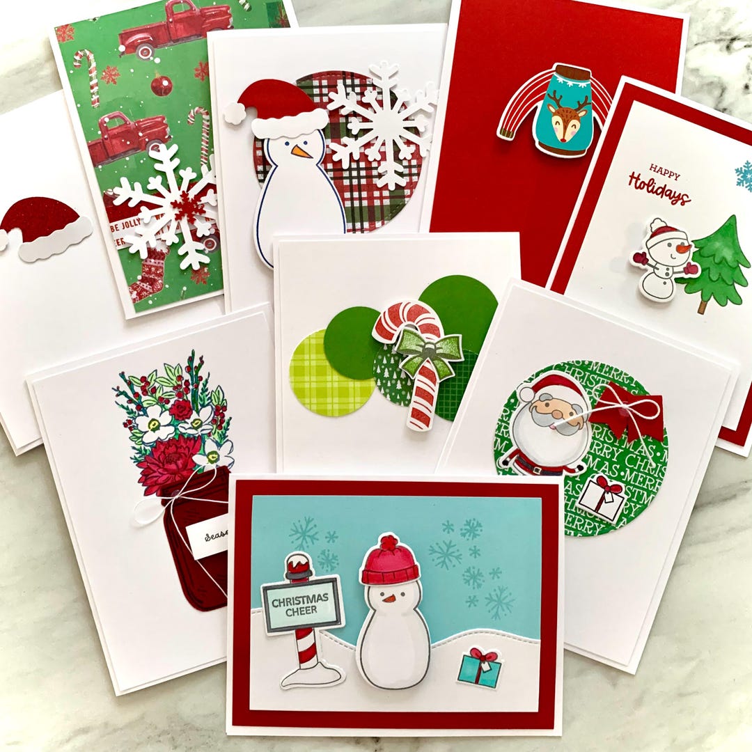 Handmade Christmas Cards. Set of 10, Holiday Greeting Cards, Assorted ...