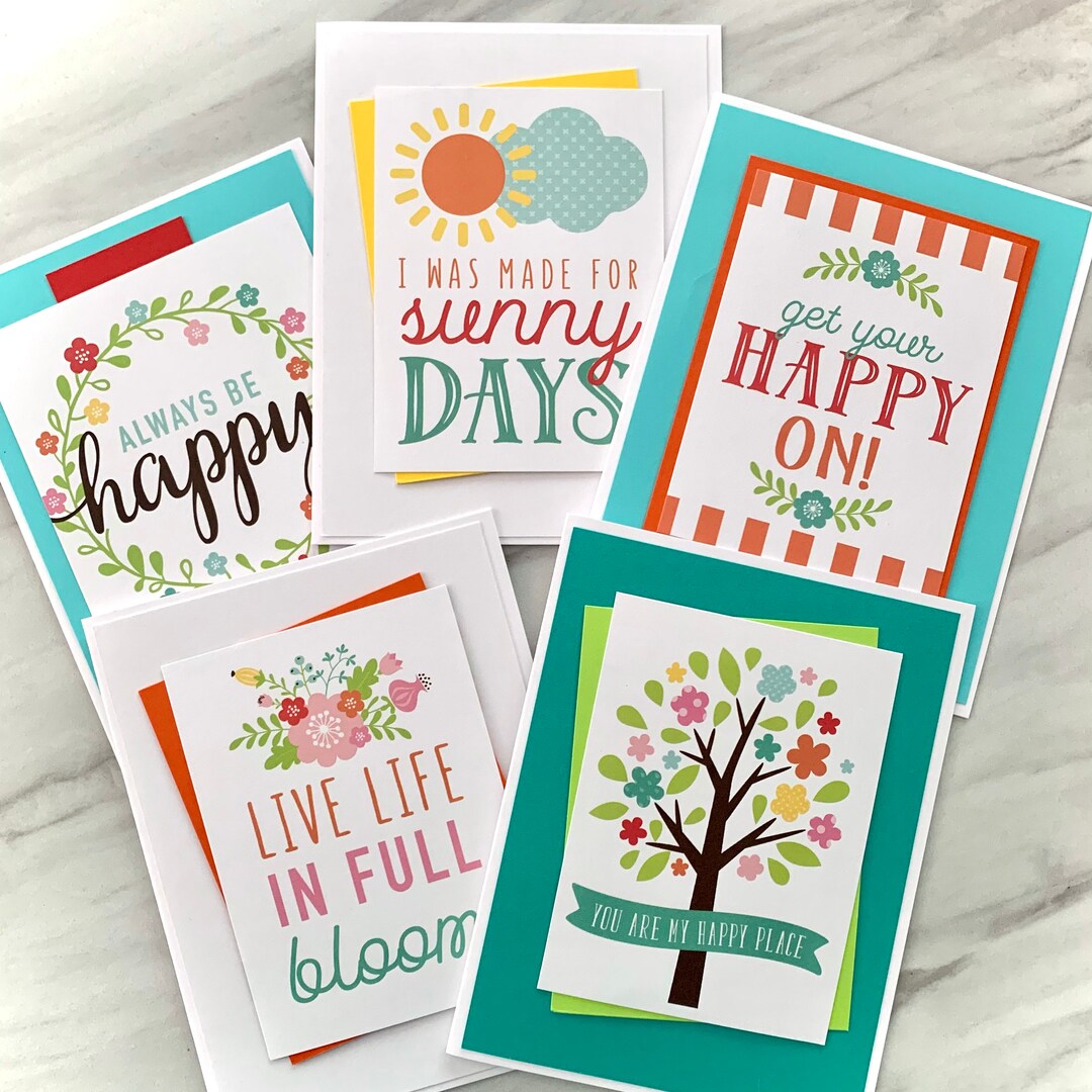Happy Cards. Set of 5, Handmade Greeting Cards, Encouragement and ...