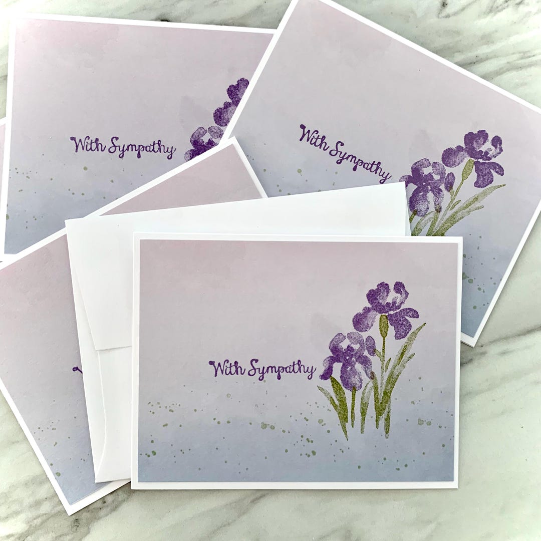 5 Handmade Sympathy Cards. Purple Flower, Blank Condolence Greeting ...