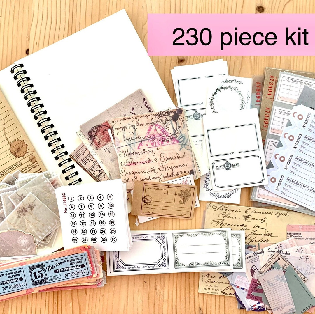 230 Pieces of Ephemera With Junk Journal, Starter Kit. Junk Journal Gift With Spiral Journal ...
