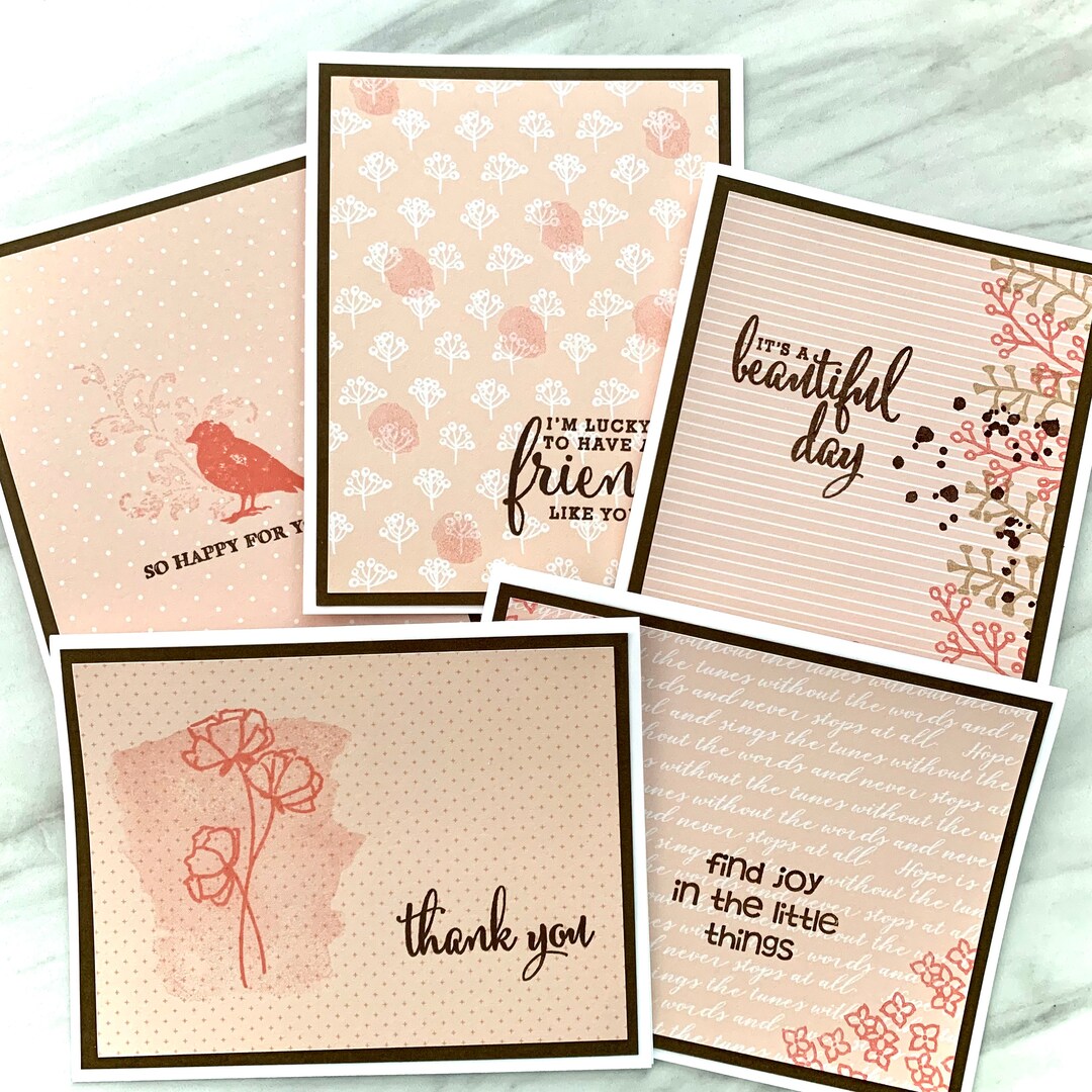 Handmade Cards, Assortment of 5 Peach Greeting Cards With Various ...