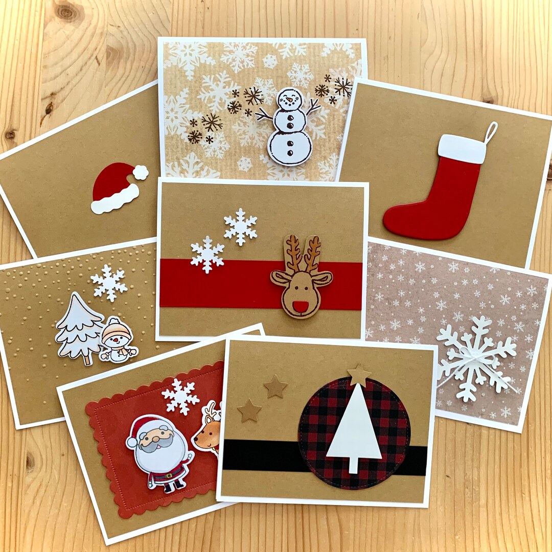 Kraft Christmas Cards, Handmade Set of 8. Blank Holiday Greeting Cards ...
