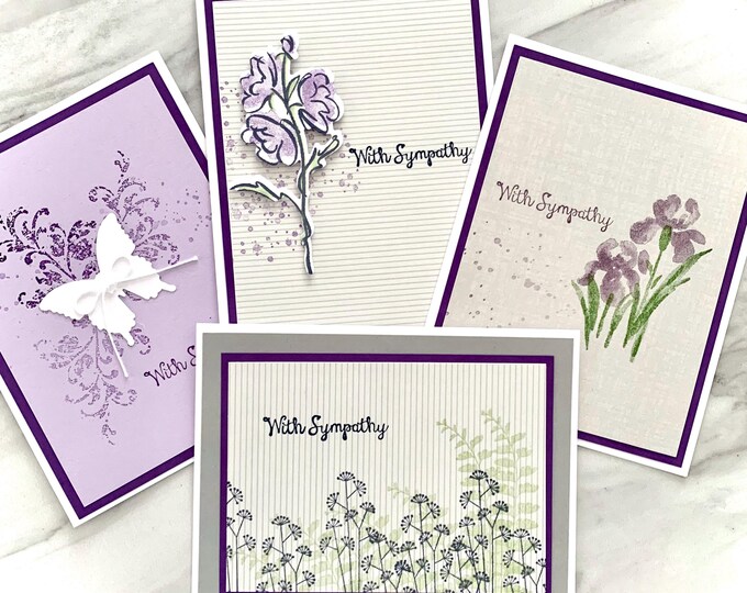 Purple Sympathy Cards, Set of 4 Handmade Condolence Cards. Blank Inside ...
