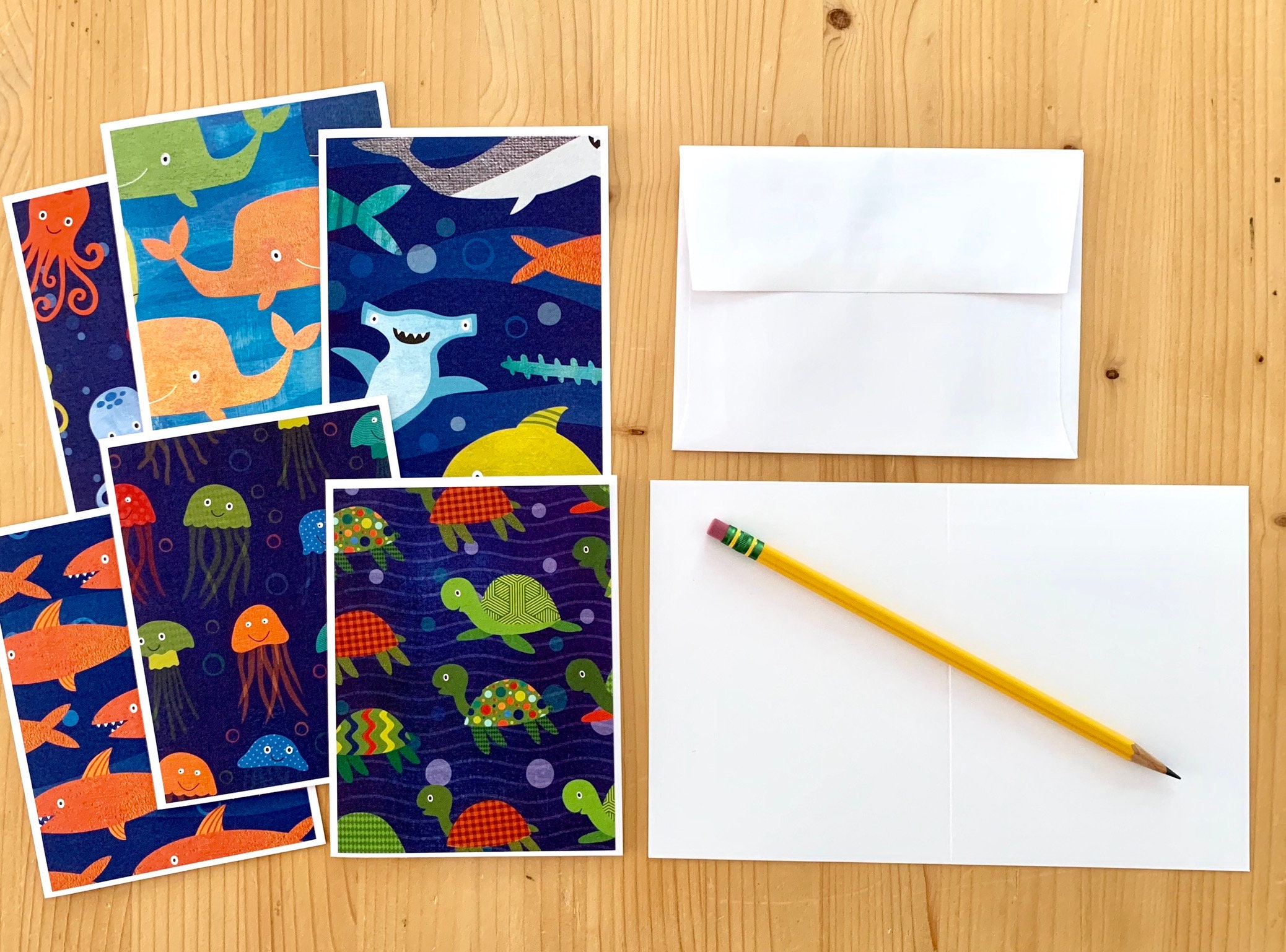 Ocean Note Cards. Set of 6 Ocean Animal Cards. Sea Life. | Etsy