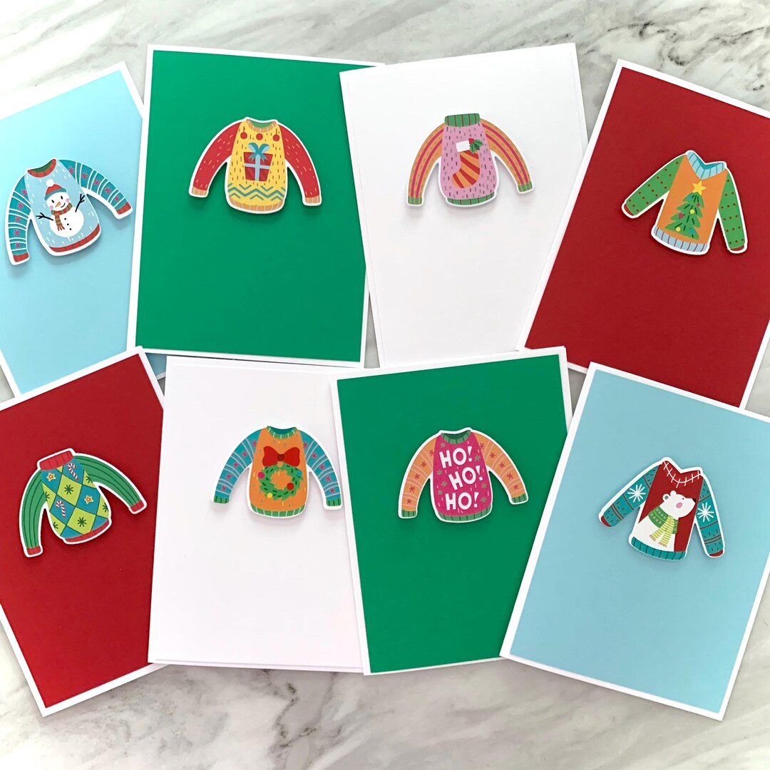 Christmas Sweater Cards, Set of 8, Handmade Holiday Greeting Cards - Etsy