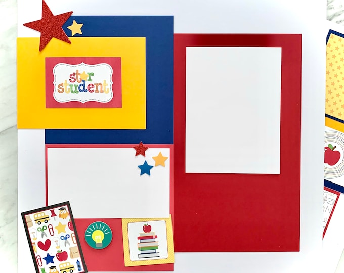 School Scrapbook Page Double Layout. Star Student Journaling. 12x12 ...
