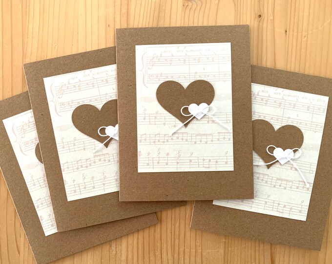 Music Cards. Kraft Cards With Sheet Music and Hearts. Single Card or ...