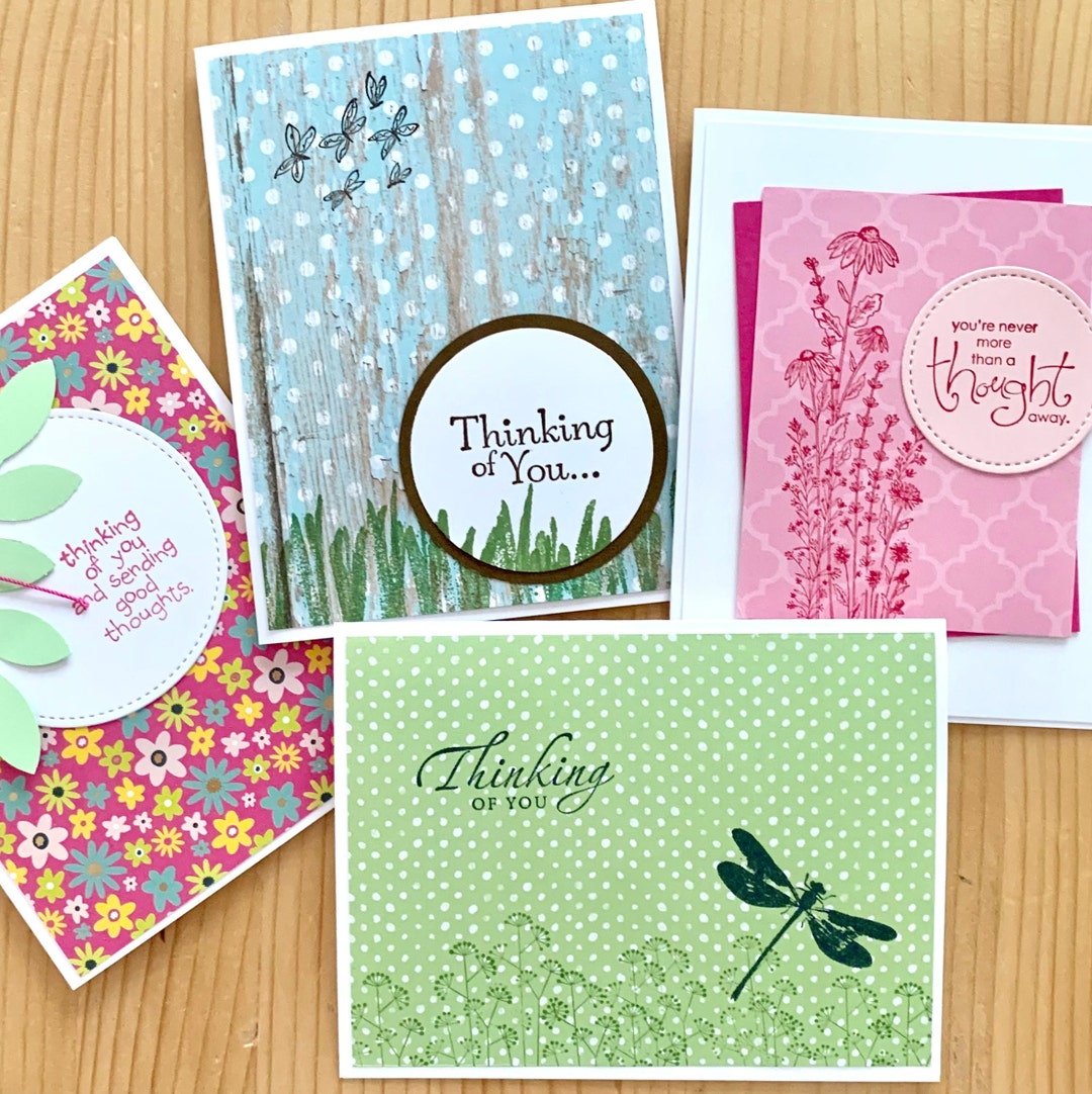 Thinking of You Greeting Cards, Handmade. Set of 4 - Etsy