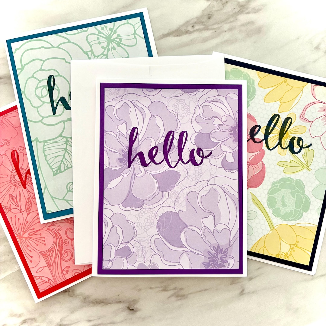 Hello Greeting Cards With Floral Patterns. Set of 4 or 8. Blank Inside ...