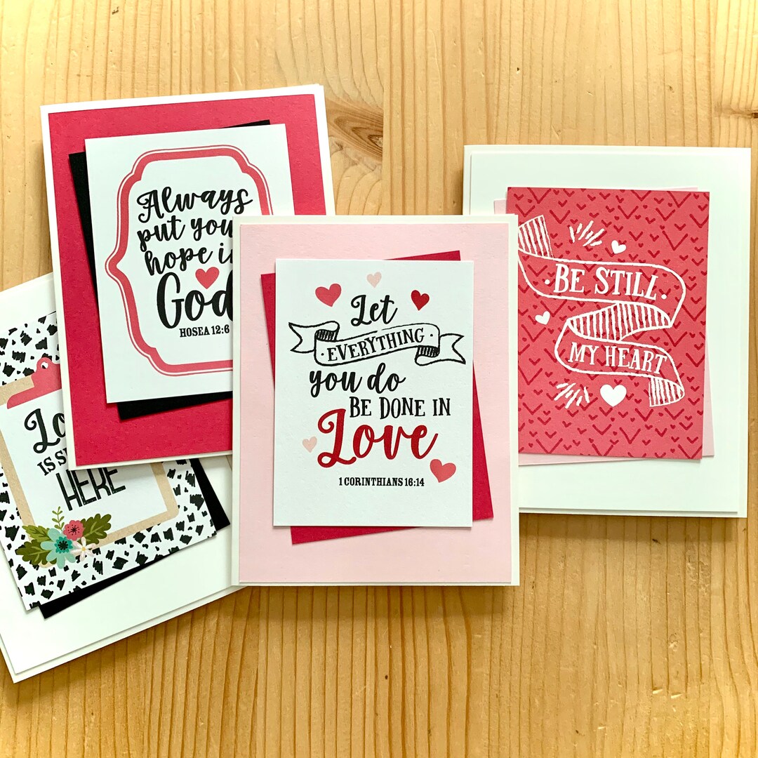 Christian Cards for Valentine's Day. Set of 4 Assorted Bible Verse Love ...