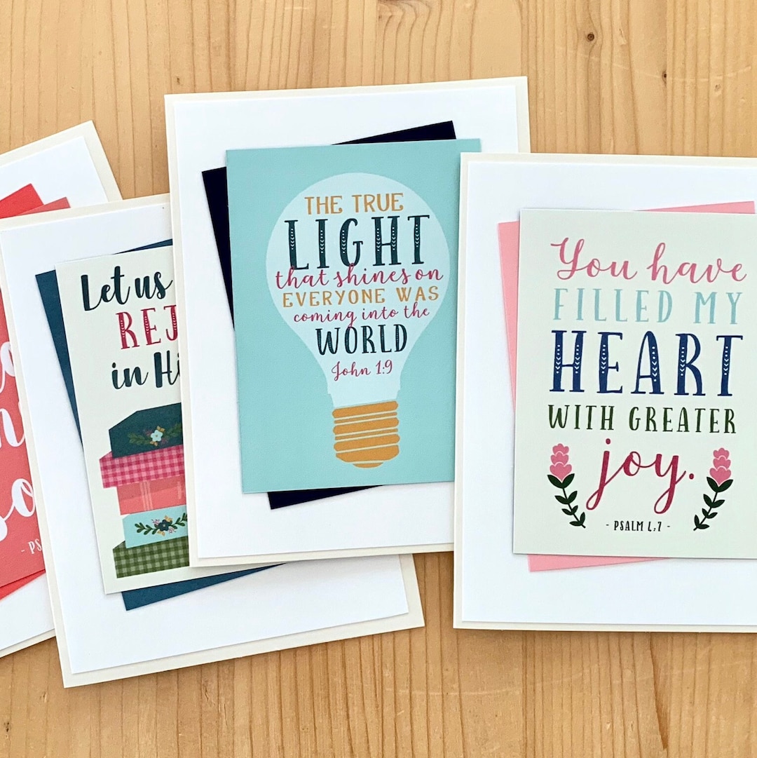 Christian Cards With Bible Verses. Set of 4 Blank Religious Greeting ...