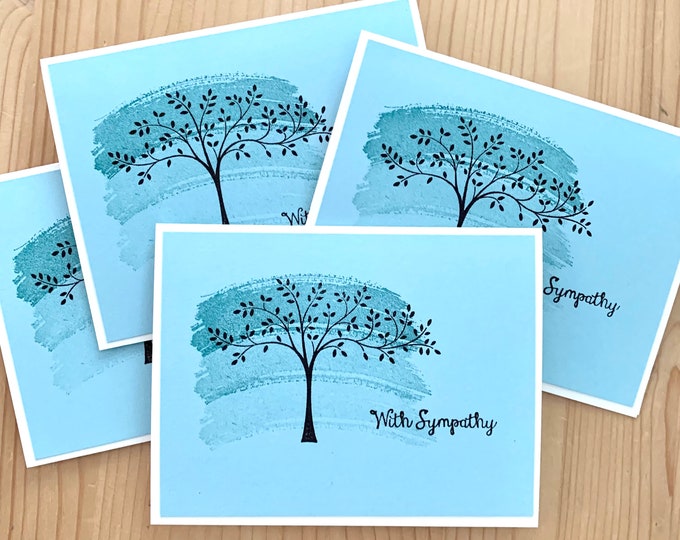 4 Tree Sympathy Cards. Blue Sympathy Card Set. Blank Sympathy Cards ...