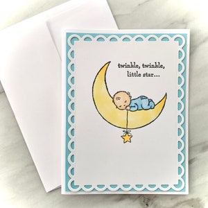 Handmade Baby Card With Moon and Stars. Select Your Color or a Set of 3 ...