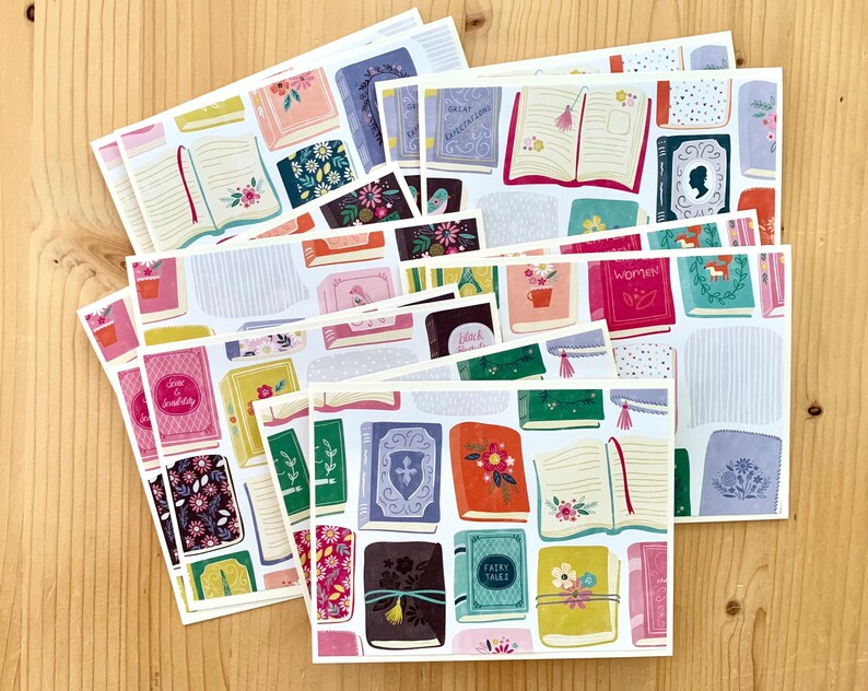 Library Note Card Set. 12 Book Note Cards. Book Lover Gift. | Etsy
