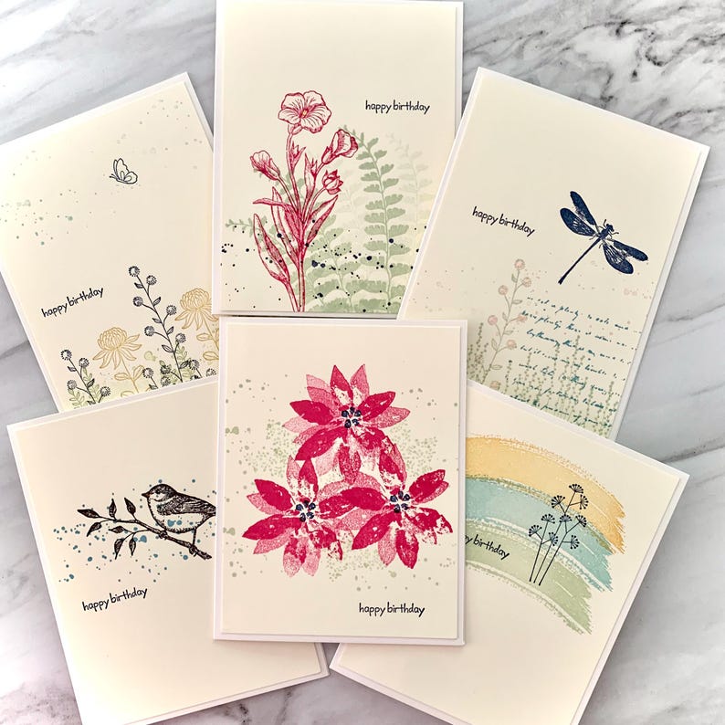Happy Birthday Greeting Cards, Assortment of 6 Nature Designs - Etsy