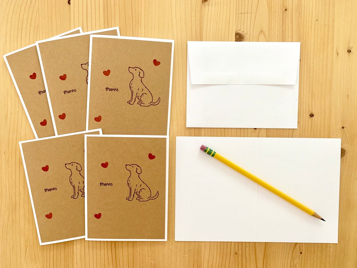 Dog Thank You Cards. Kraft Card Set With Dog Theme. - Etsy