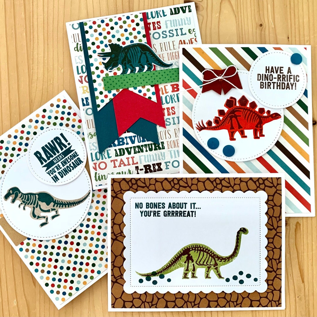 Dinosaur Birthday Card. Set of 4 Greeting Cards for Boys All - Etsy