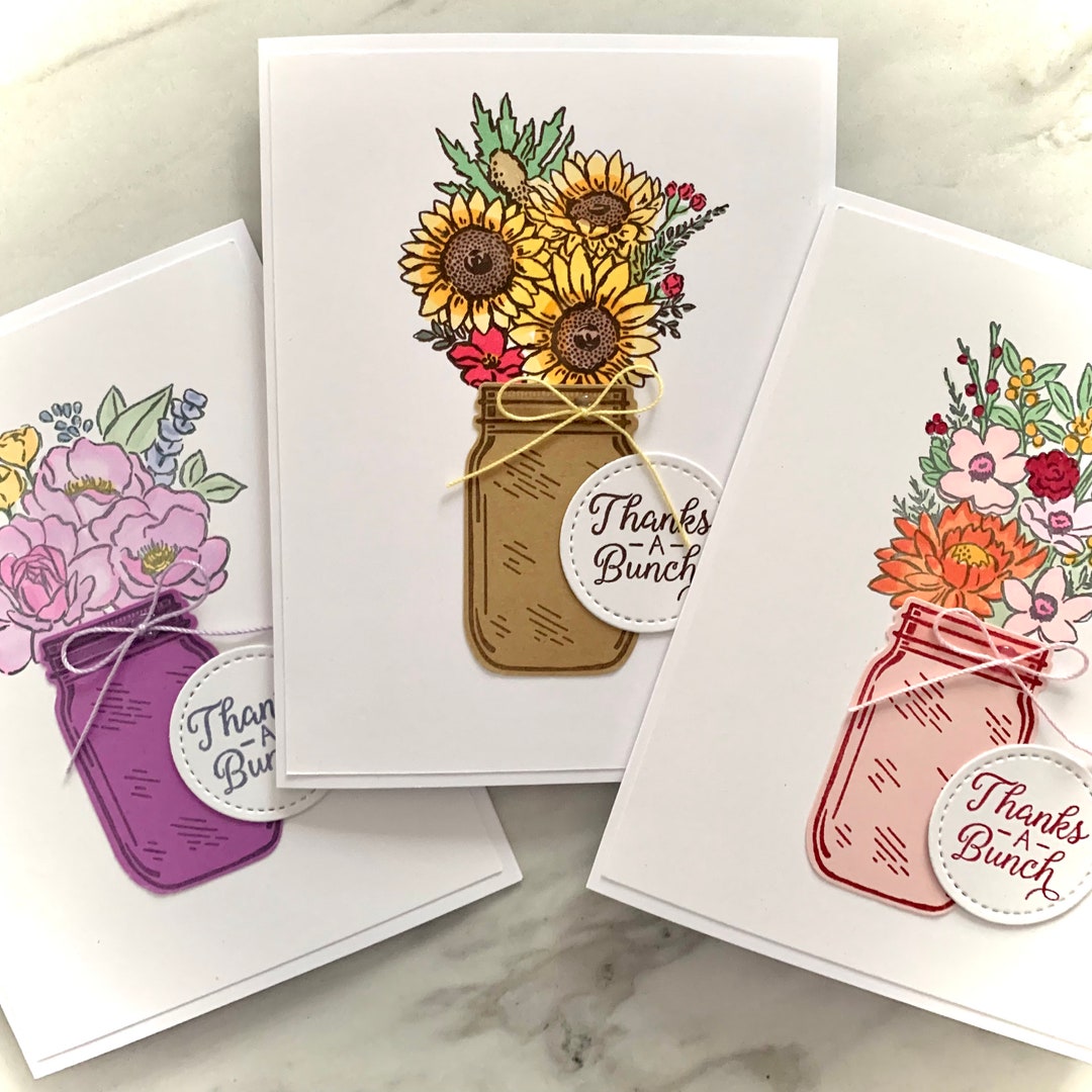 Thanks a Bunch, Flower Bouquet Greeting Card Set. Handmade Thank You ...