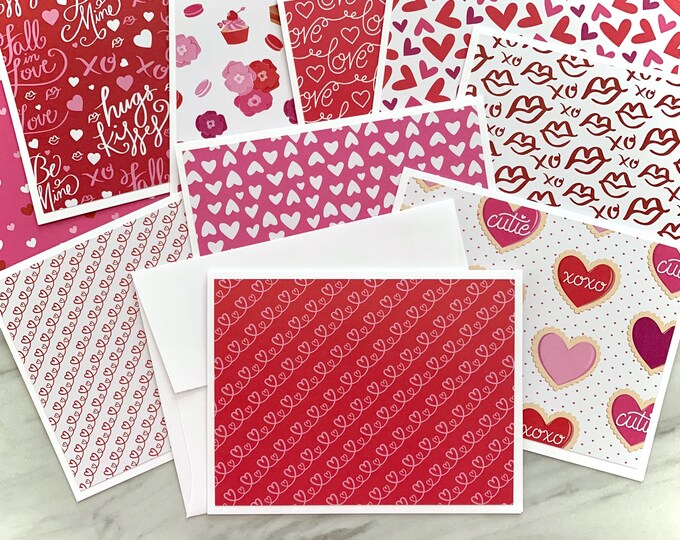 Valentine Cards. Set of 10, Blank Love Note Cards With Hearts - Etsy