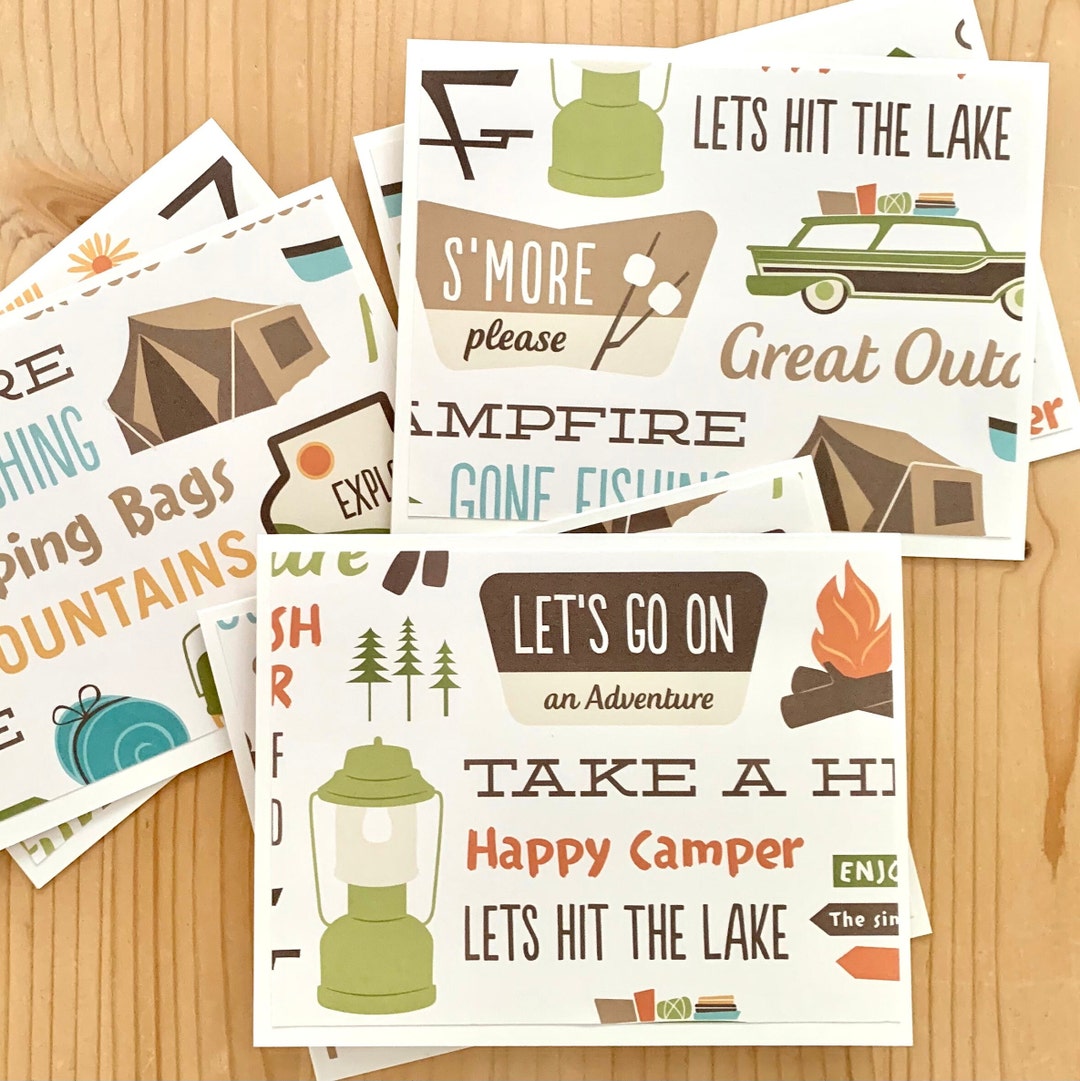 Camping Cards. Camp-themed Note Cards. Set of 6 or 12, Blank Camping ...