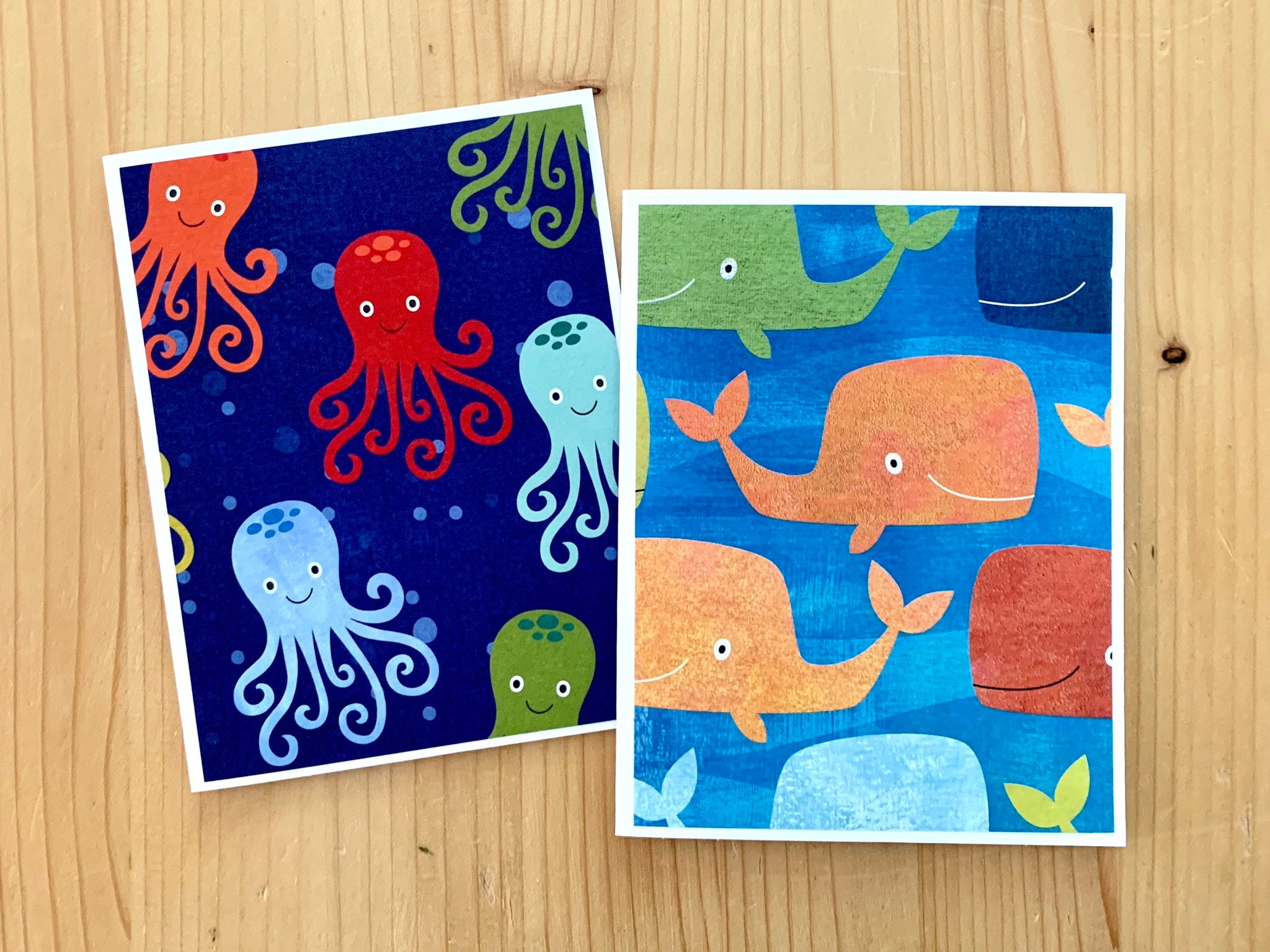 Ocean Note Cards. Set of 6 Ocean Animal Cards. Sea Life. | Etsy