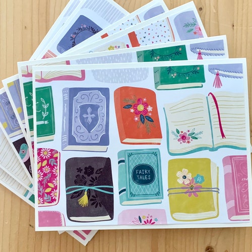 Library Note Card Set. 12 Book Note Cards. Book Lover Gift. | Etsy