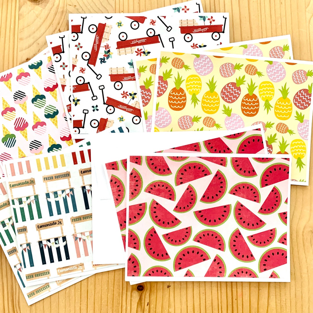 Summer Note Card Assortment. 10, Blank Cards. Watermelon, Lemonade ...
