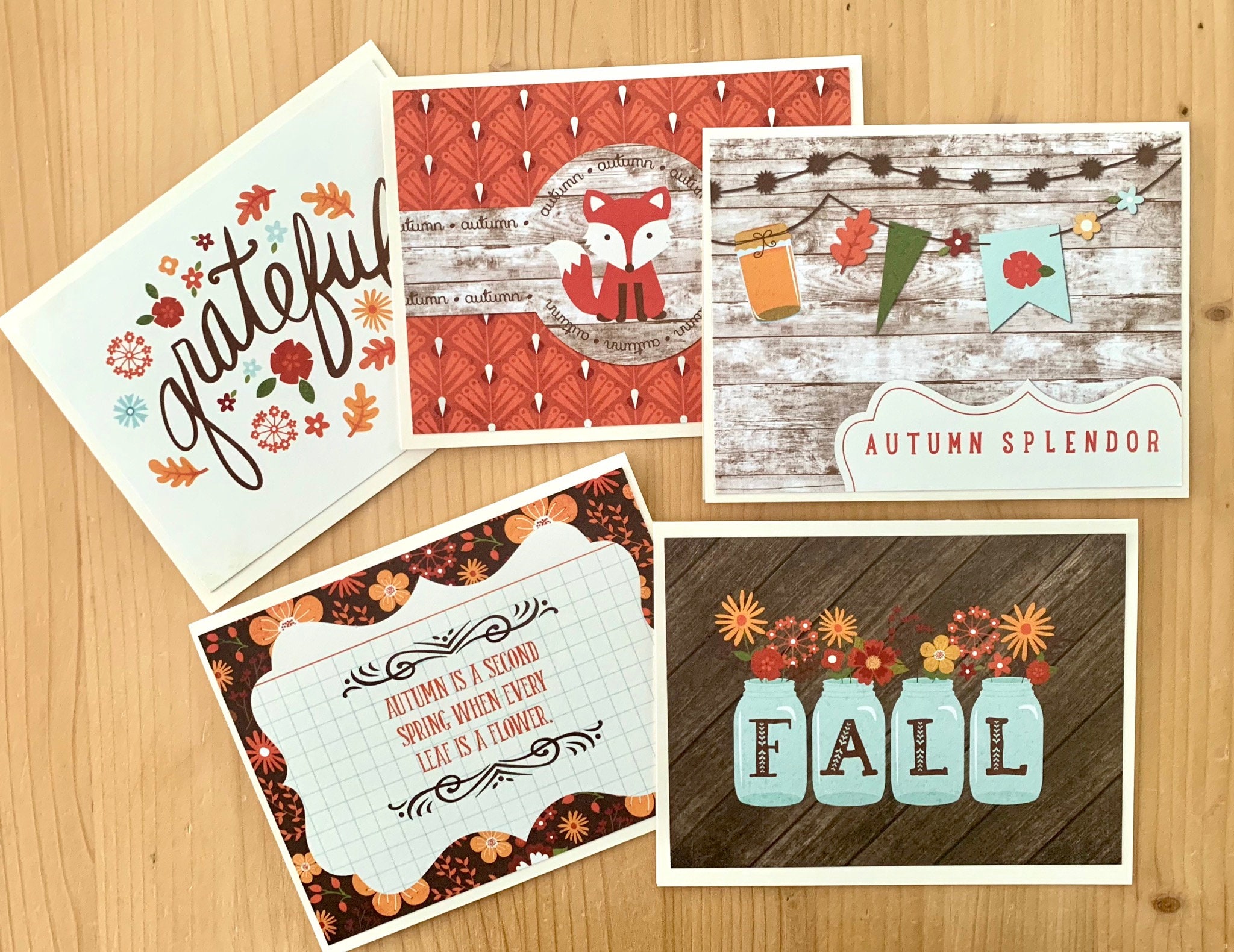 Fall Card Set of 5. Autumn Note Cards. Blank Thanksgiving | Etsy