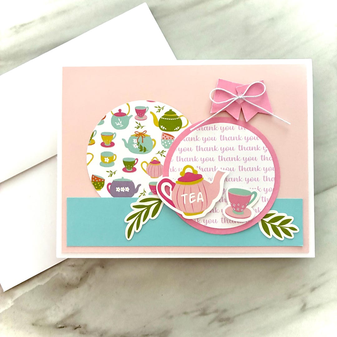Set of 4. Pink Tea Time Thank You Greeting Cards - Etsy